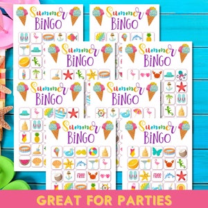 Summer Party Printable Bingo Game, 50 Cards, Family Fun, End of School ...
