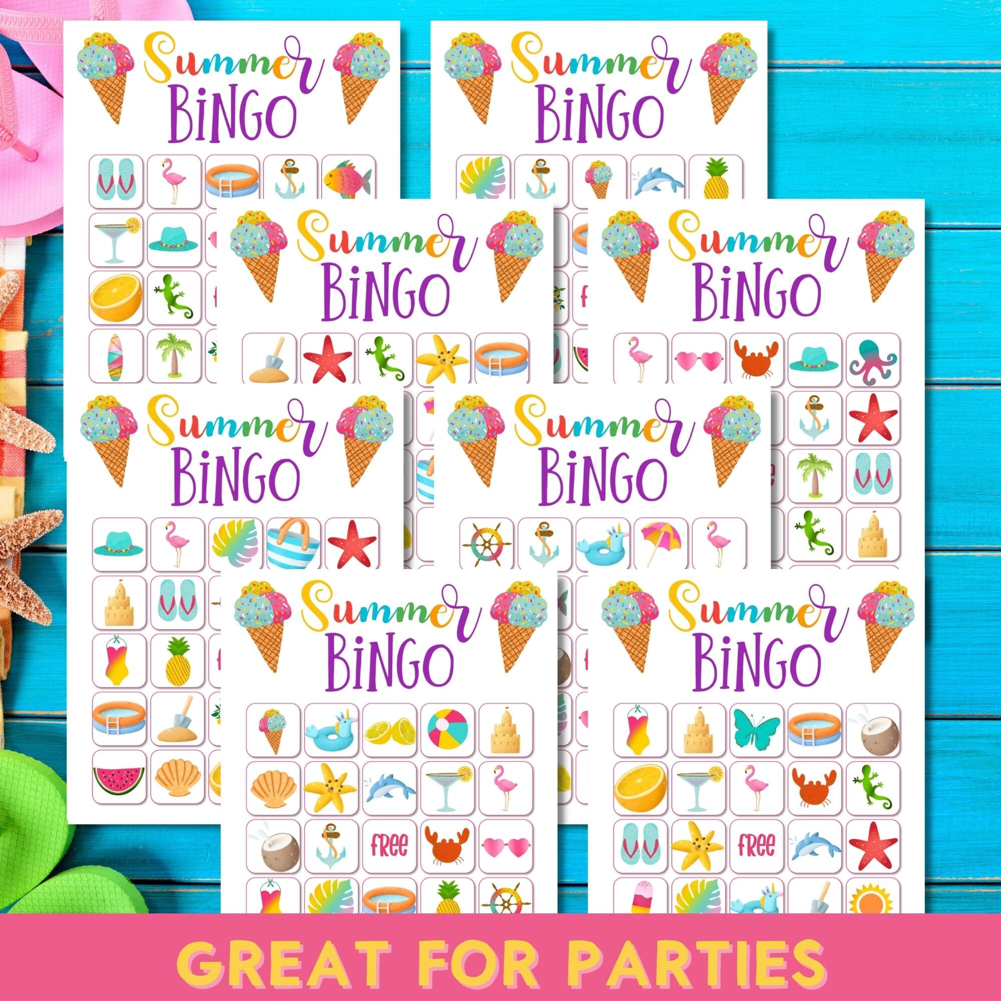Summer Party Printable Bingo Game, 50 Cards, Family Fun, End of School ...