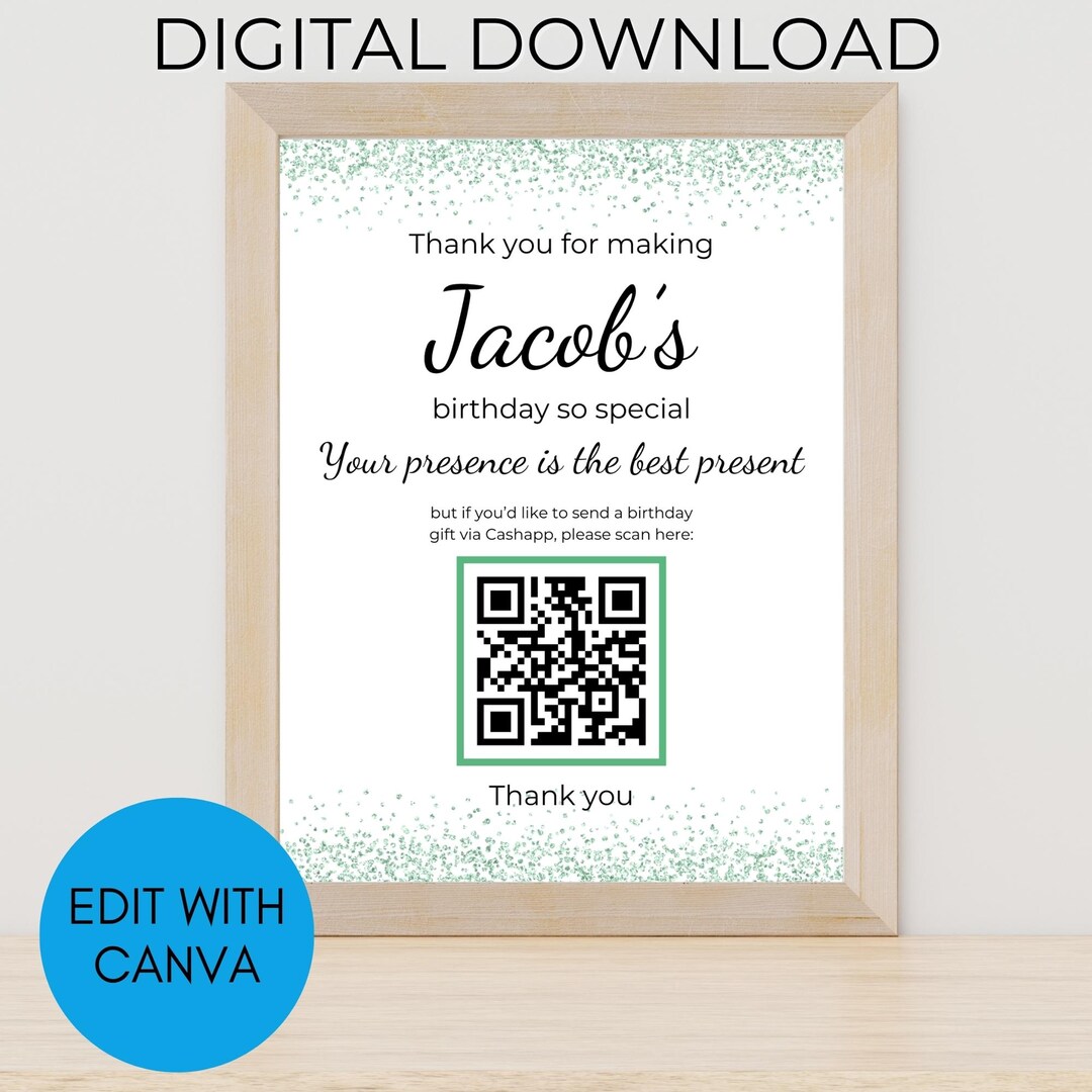 Green Birthday Cashapp Poster for Teen/tween With QR Code: Perfect ...