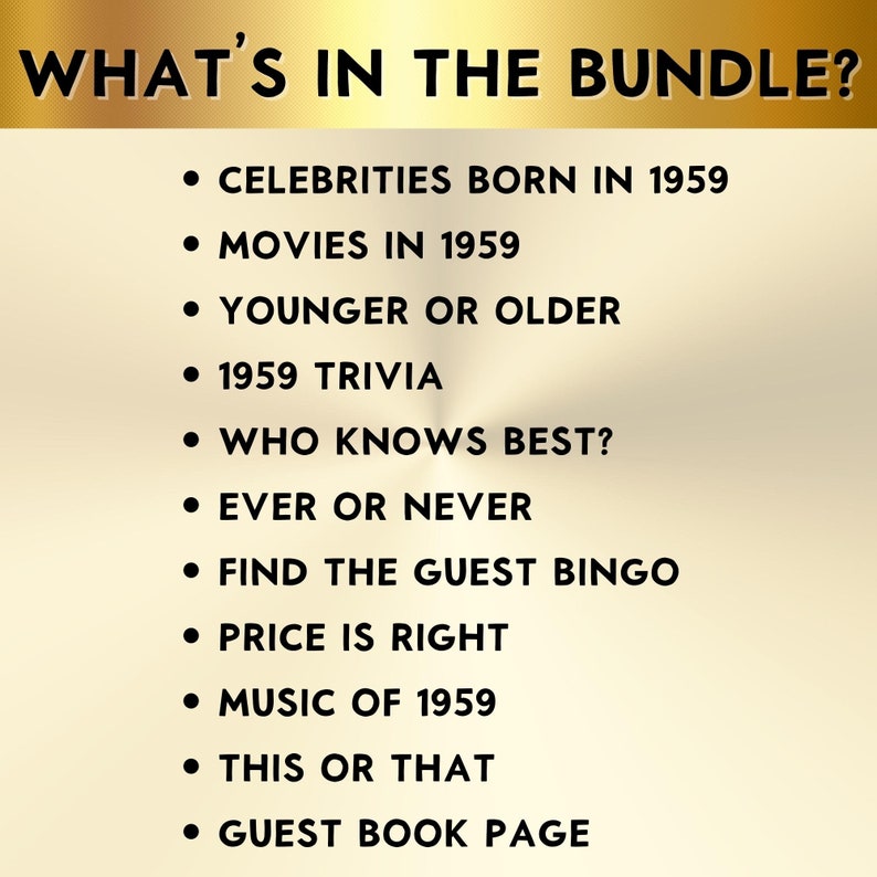 67th Birthday Party Games, Born in 1959 Trivia, Music Quiz (printable ...