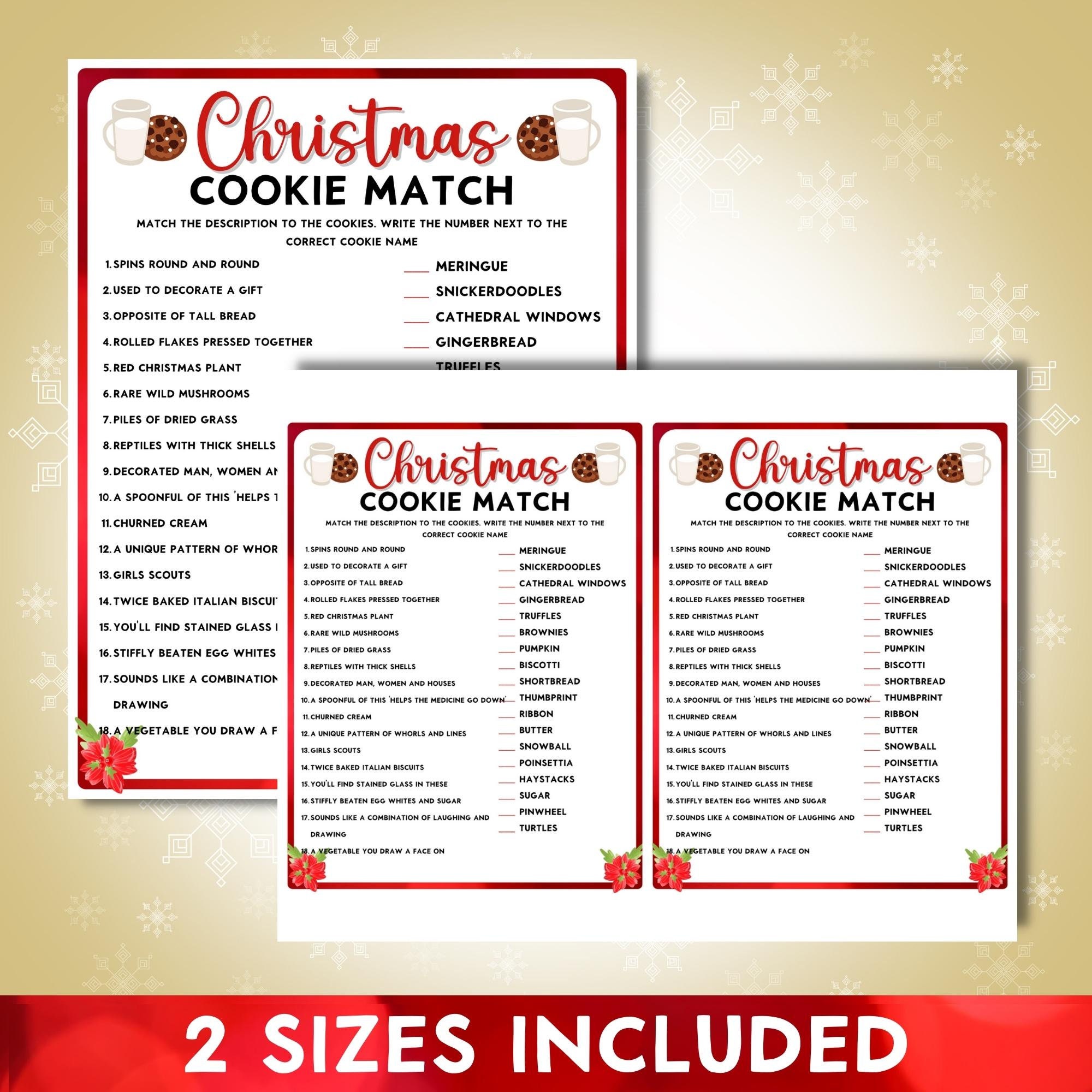 Christmas Cookie Match Printable Game, Digital Download, Party Game ...