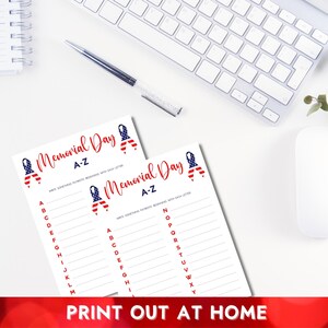 Printable Memorial Day A-Z Game, Alphabet Word Game, Patriotic - Etsy