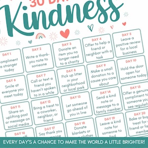 30 Days of Kindness Calendar, Thanksgiving Countdown, Acts of Kindness ...