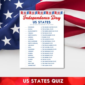 Printable Independence Day US States Quiz Game, Family Fun, Patriotic ...
