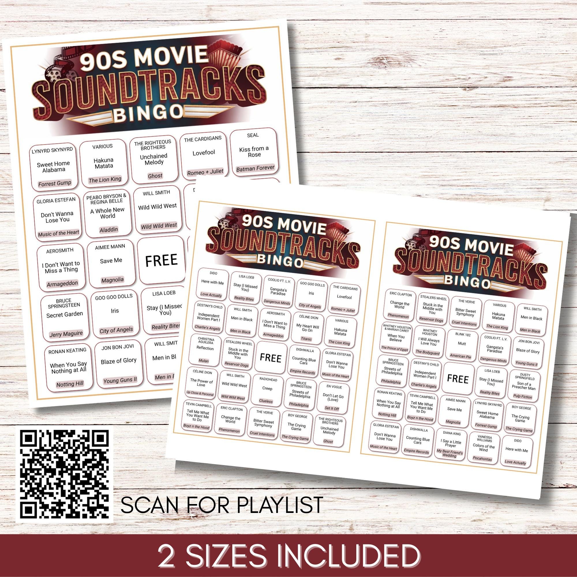 90s Movie Soundtracks Bingo – Printable Music Game With Spotify ...