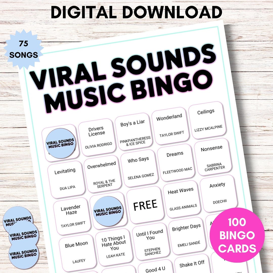 Viral Sounds Music Bingo – Teen Party Game With Popular Songs ...
