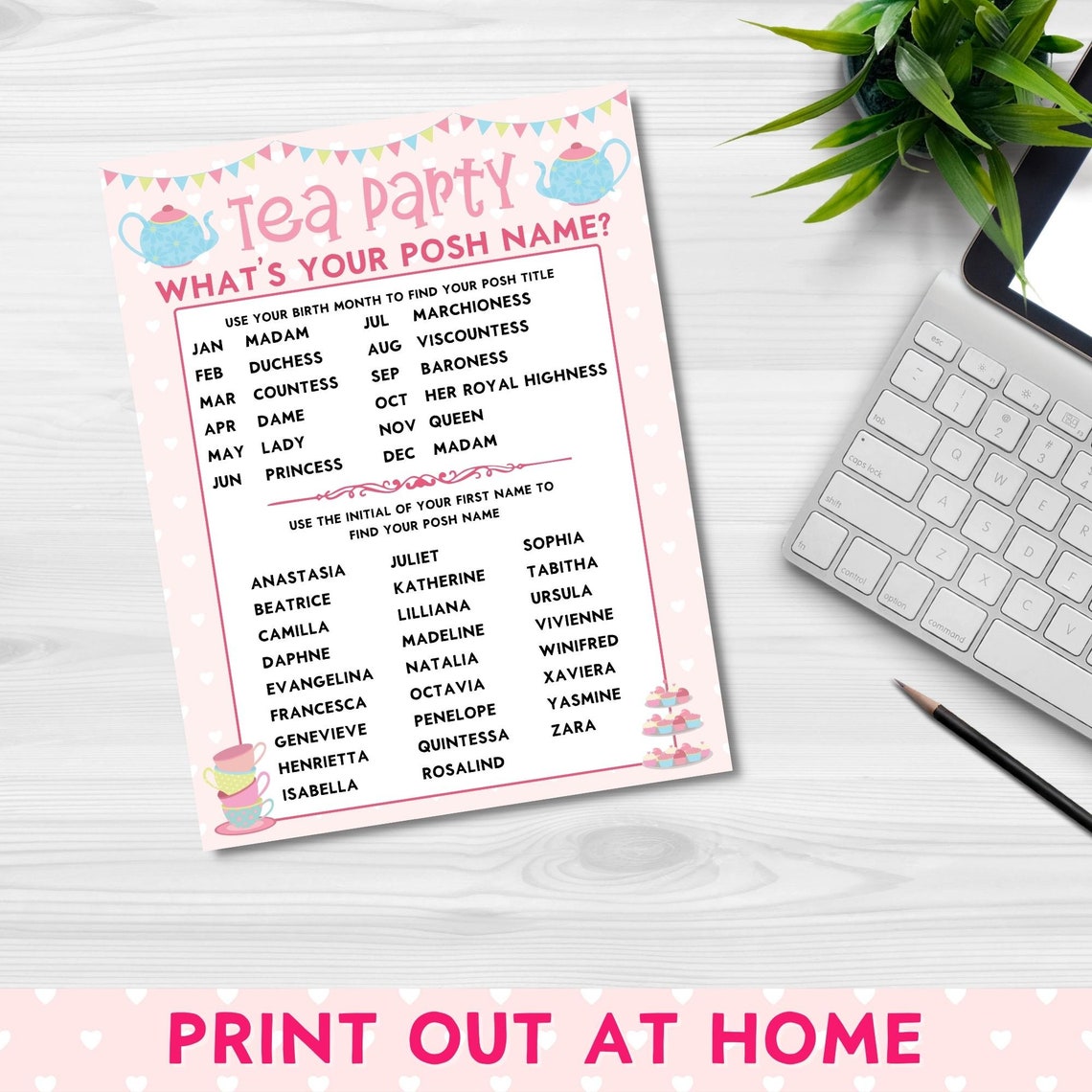 Tea Party Printable What's Your Posh Name Game, Girls Birthday Party ...