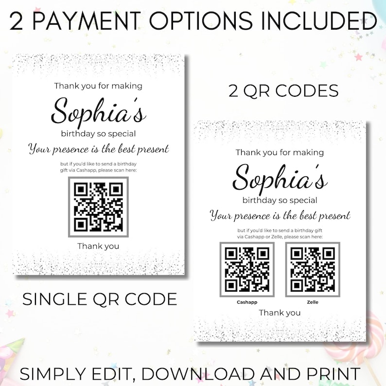 Cashapp Birthday Poster: Editable QR Code Gift, Teen Printable (digital ...