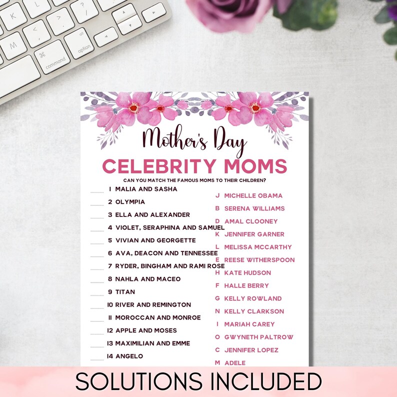 Printable Mother's Day Celebrity Moms Game Famous - Etsy