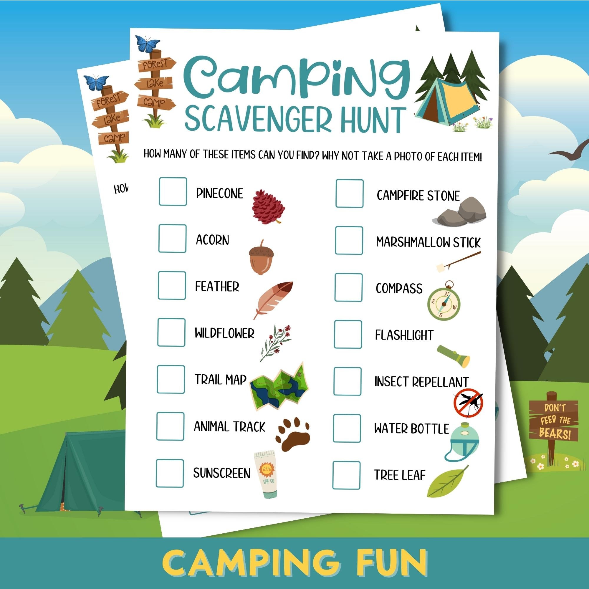 Camping Scavenger Hunt Printable Camping Trip Game Summer - Etsy