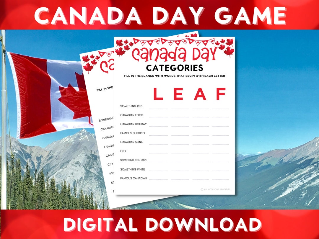 Canada Day Categories Game, Printable, Instant Download, Party Game ...
