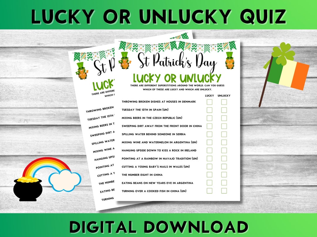 Printable St Patrick's Day Lucky or Unlucky Game, Superstitions, St ...