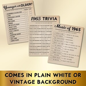 61st Birthday Party Games, Born in 1965 Trivia, Music Quiz (printable ...