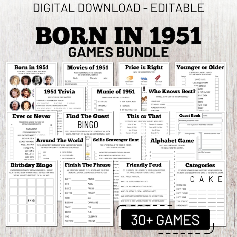 75th Birthday Party Games, Born in 1951 Trivia (digital Download) - Etsy