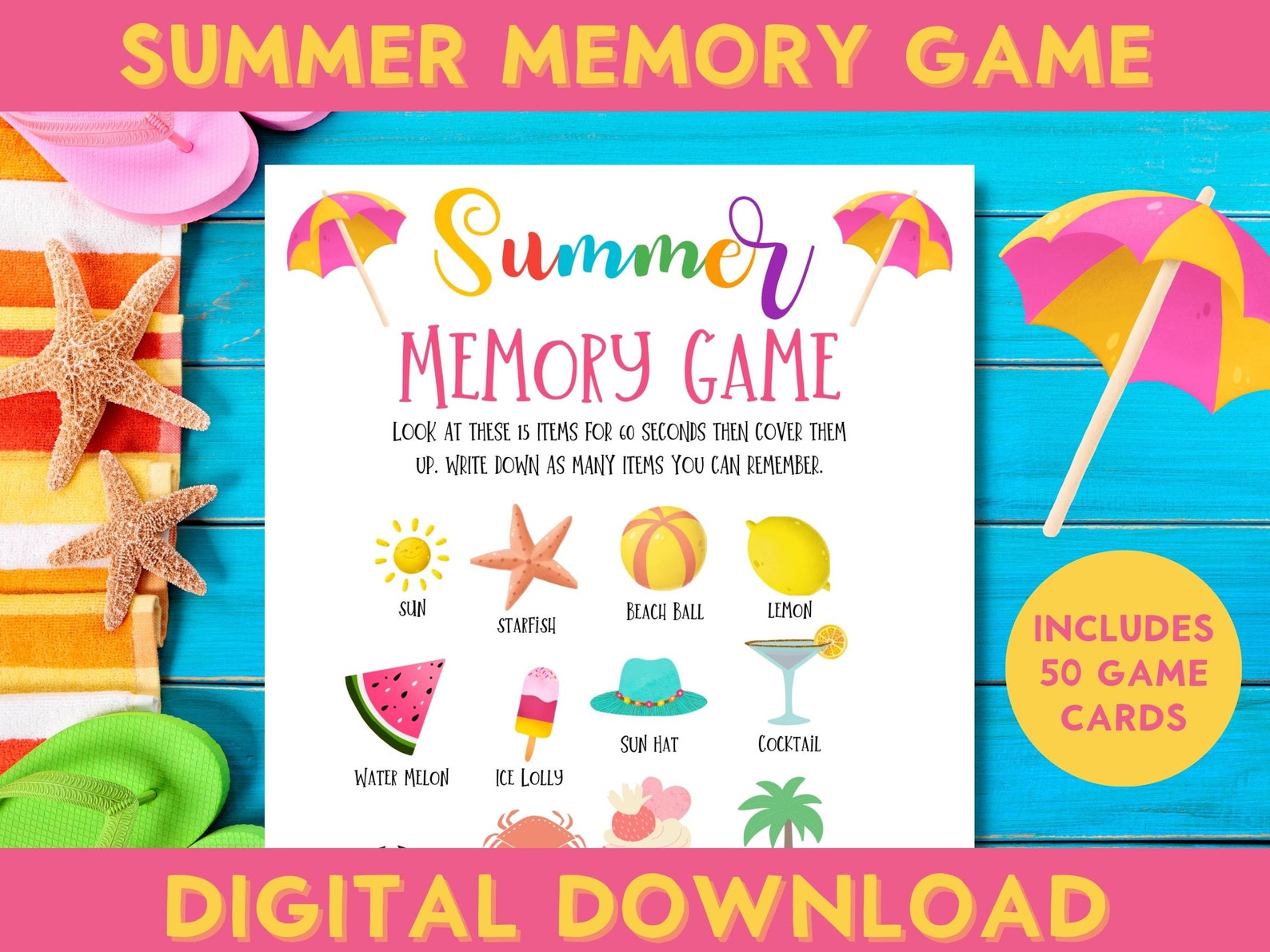 Summer Memory Game Printable Activity Pool Party Family - Etsy