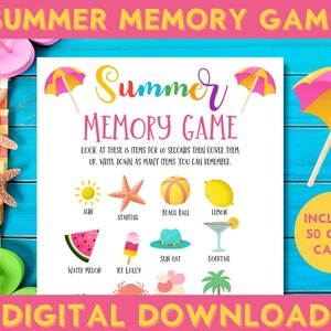 Summer Memory Game Printable Activity Pool Party Family - Etsy