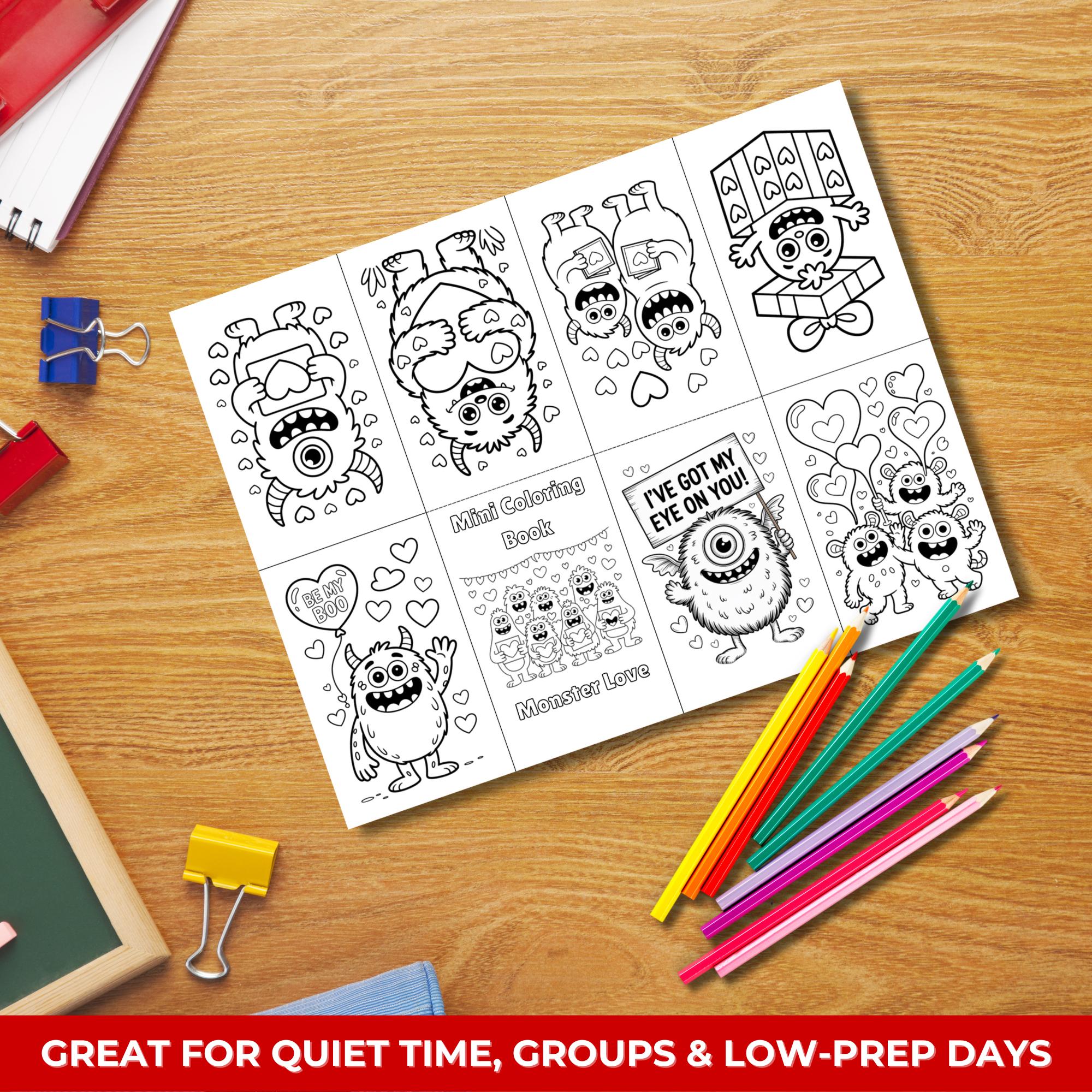 Valentine Mini Coloring Books Printable, Print and Fold Activity for ...