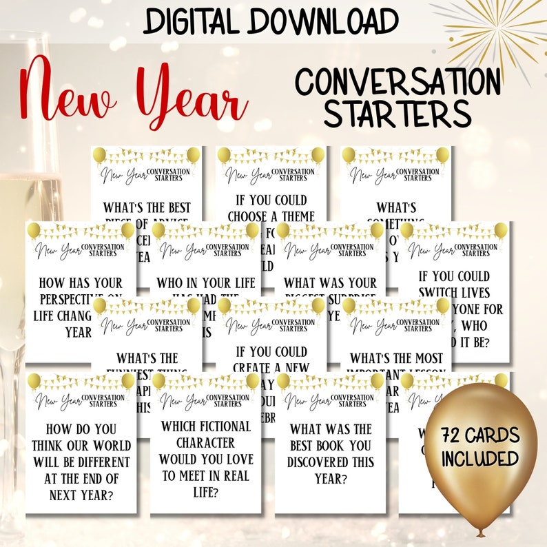 New Year Conversation Starters Question Cards Family Games New Year Ice ...