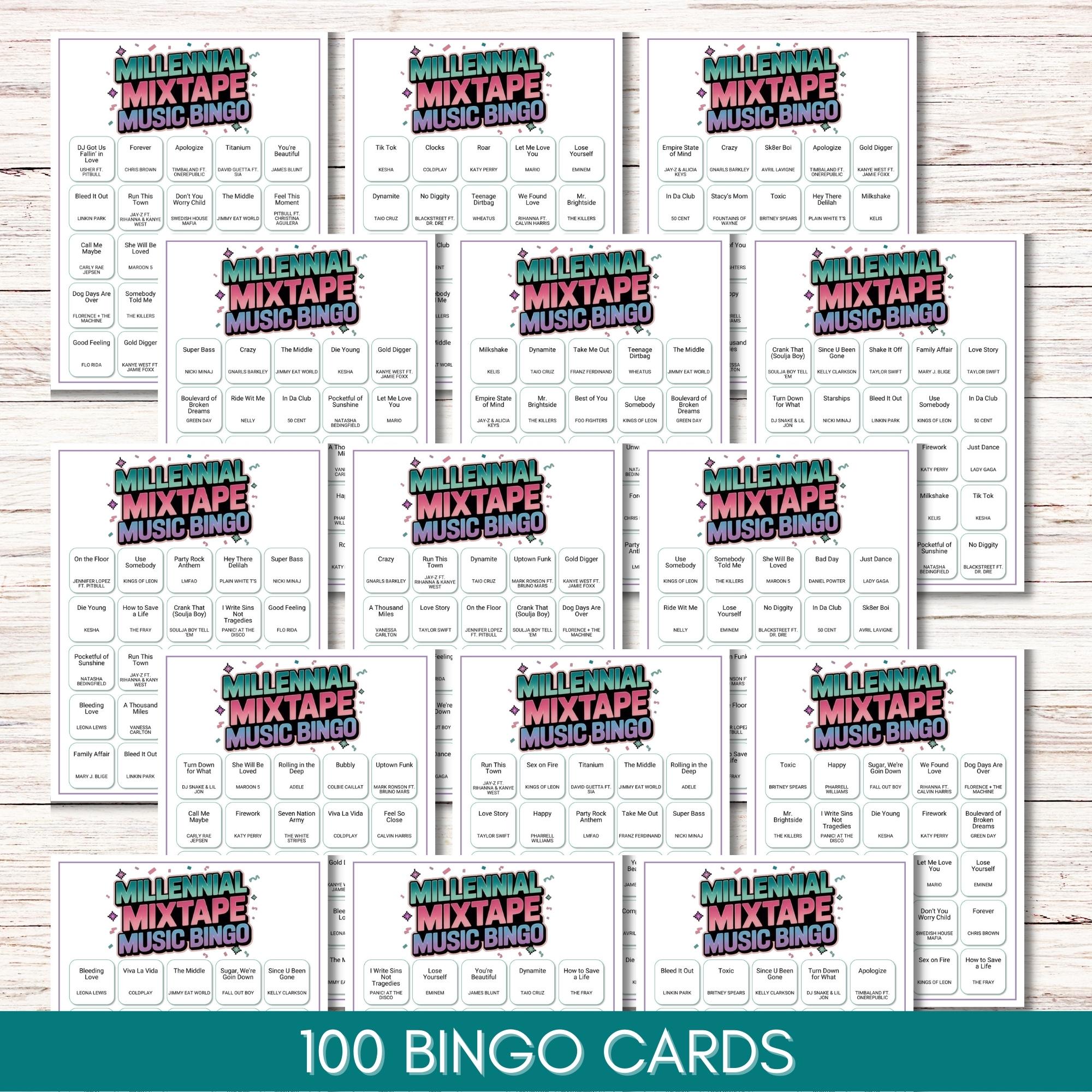 Millennial Mixtape Music Bingo – 00s & 10s Printable Party Game, 75 ...