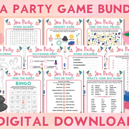 Printable Spa Party Games And Activities Bundle 10 Games And Etsy