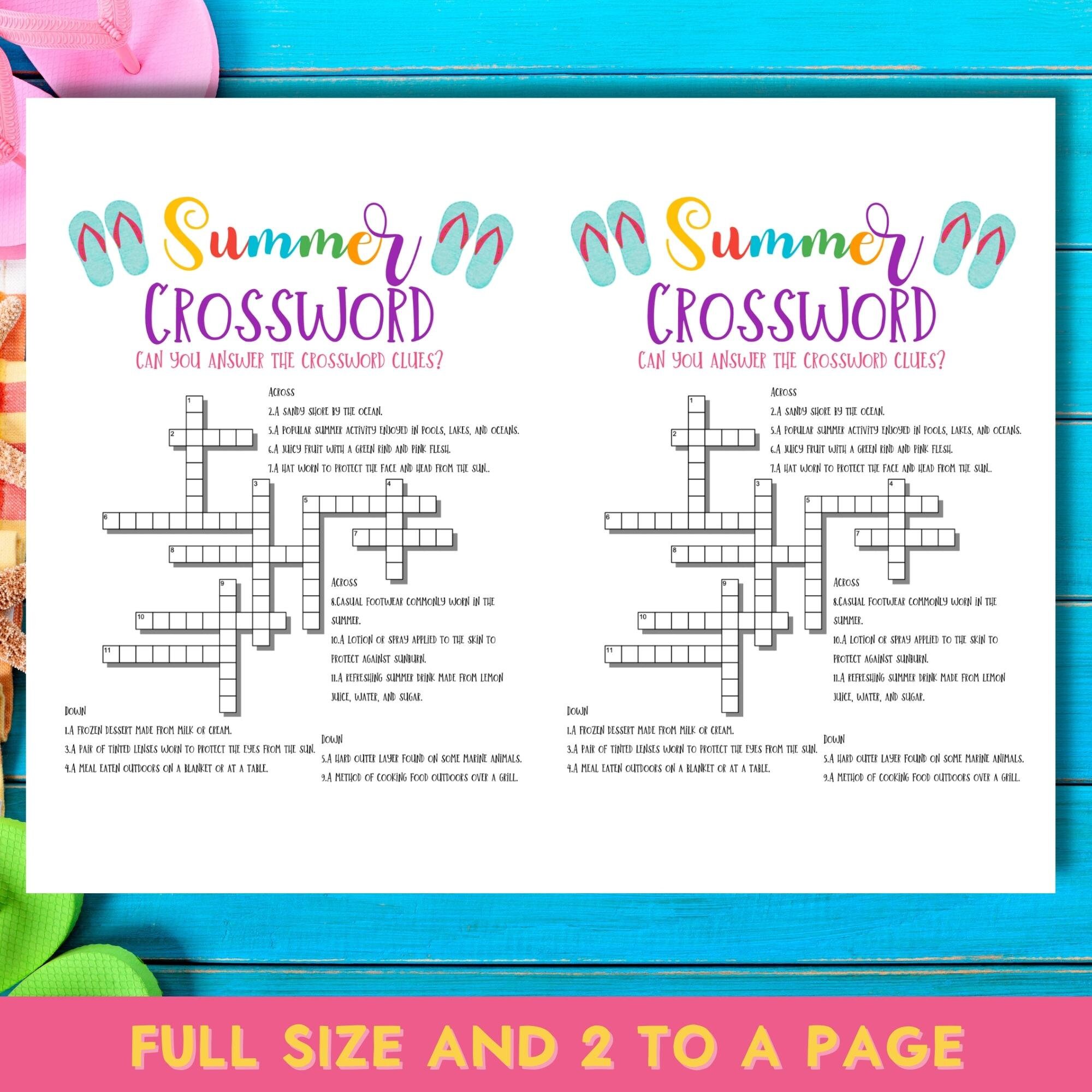 Summer Crossword Page, Printable Activities, Pool Party, Family Fun ...