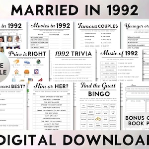 33rd Anniversary Party Games, Married in 1992, Fun Printable Games for ...