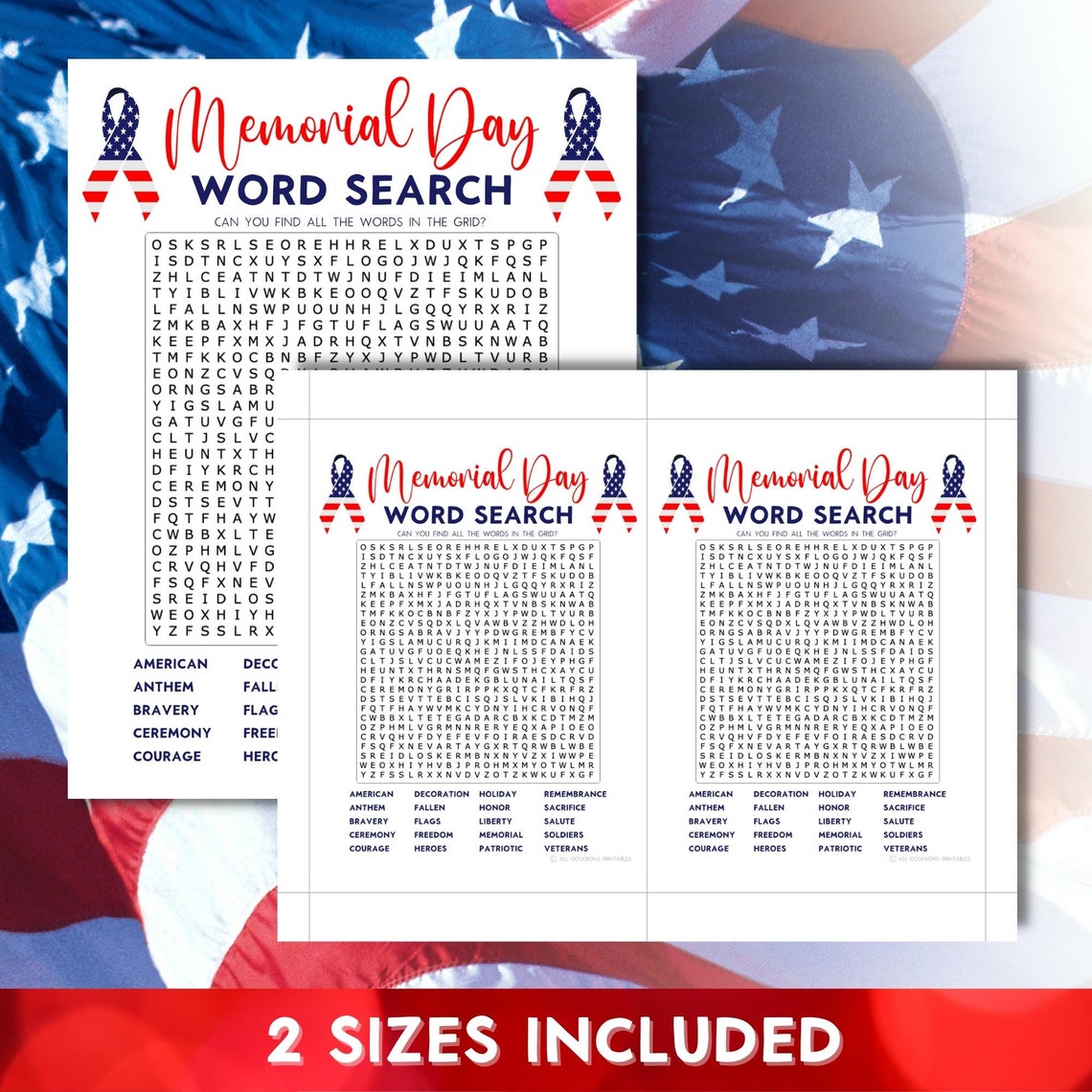 Printable Memorial Day Word Search Family Party Fun - Etsy