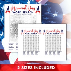 Printable Memorial Day Word Search, Family Party Fun, Patriotic ...