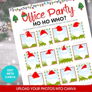 Office Party Christmas Game, Ho Ho Who, Editable Canva Template, Guess ...