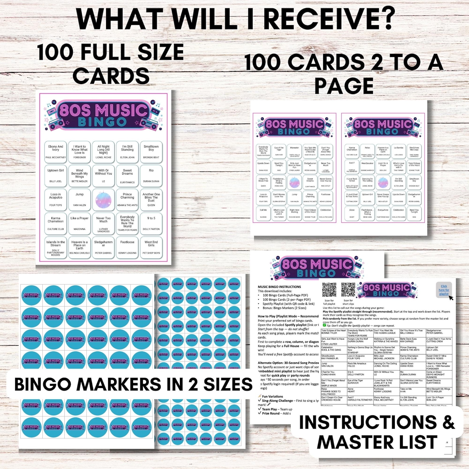 80s Music Bingo, 100 Printable Bingo Cards, Fun Party Game, Digital ...