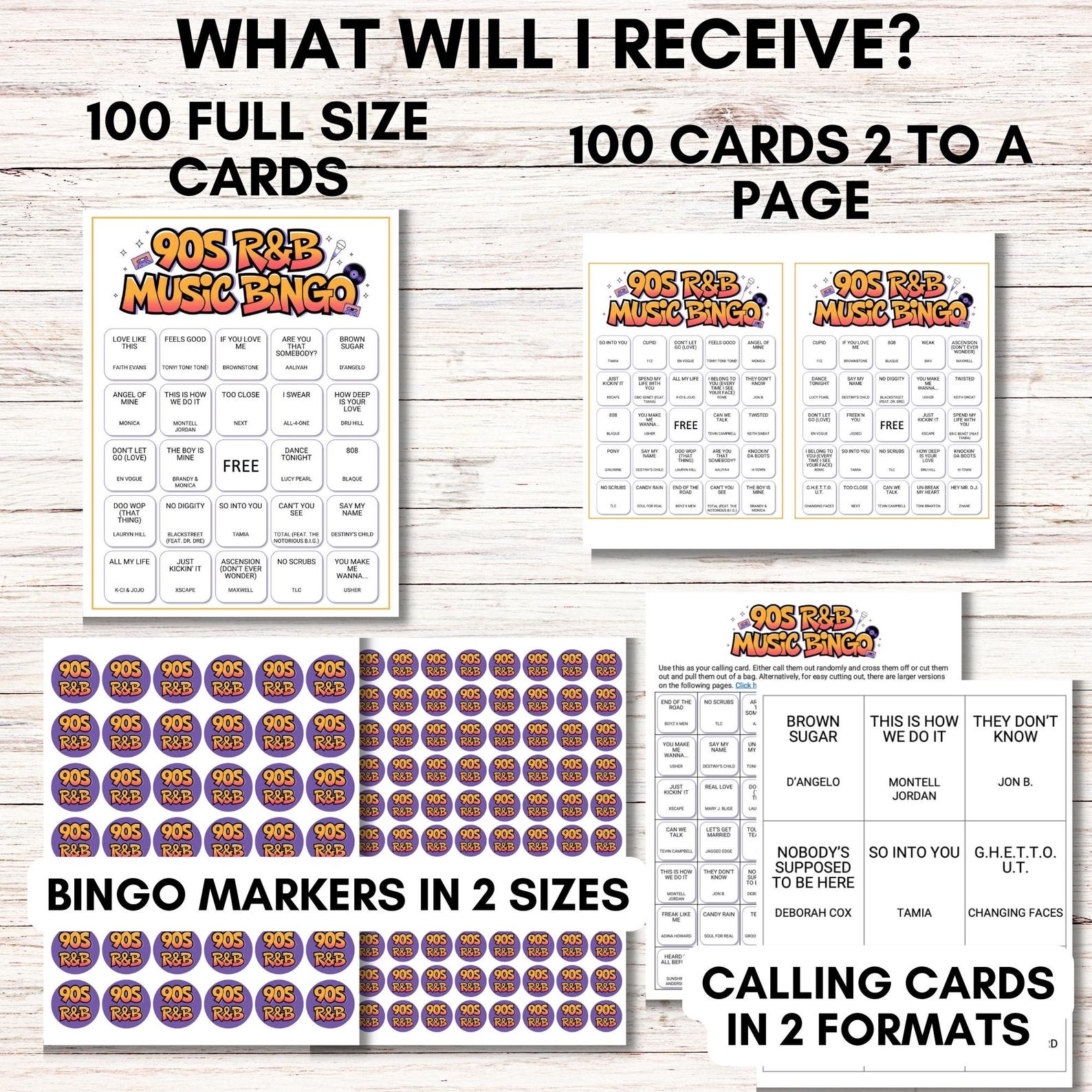 90s R&B Music Bingo, Printable Bingo Game, Throwback 90s Party Game ...