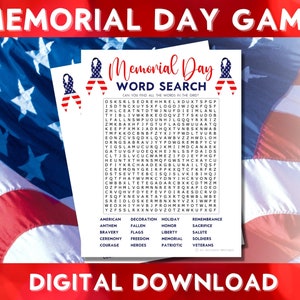 Printable Memorial Day Word Search, Family Party Fun, Patriotic ...