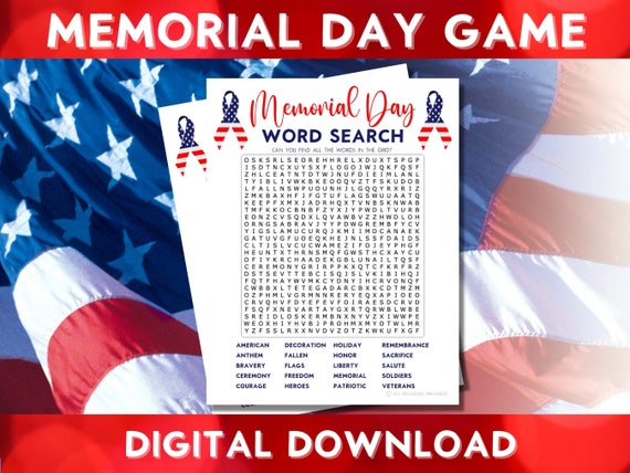 Printable Memorial Day Word Search Family Party Fun - Etsy
