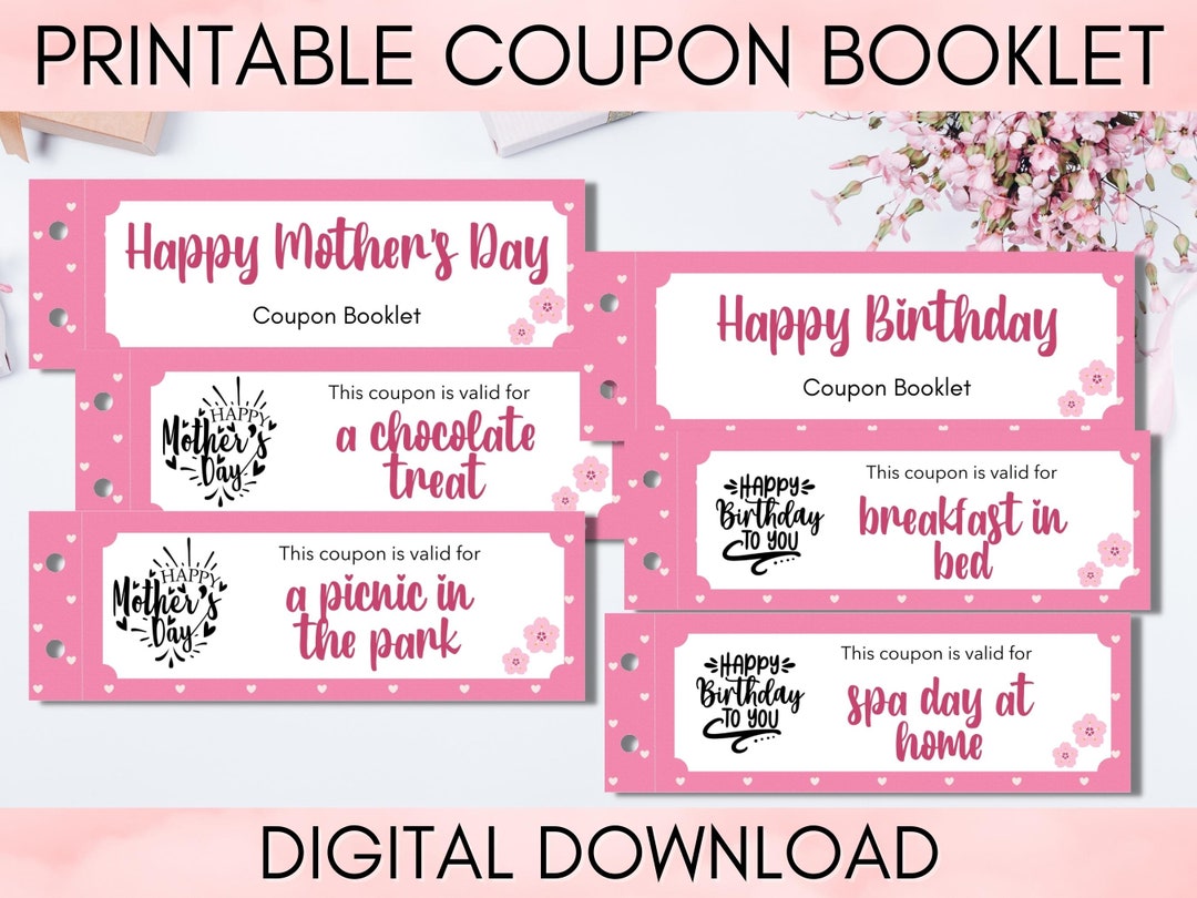 Printable Mother's Day Coupon Booklet, Birthday Gift for Her, Present ...