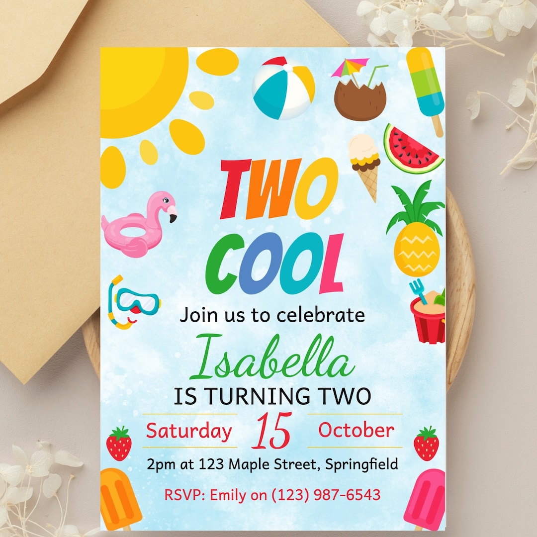 Two Cool Invitation, Two Cool Printable, 2nd Birthday Party Invite ...