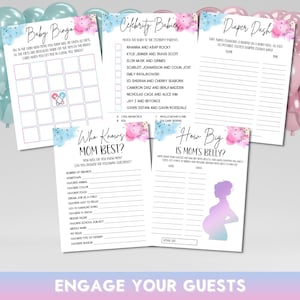 Gender Reveal Games Bundle, Blue Pink Gender Reveal, Party Games, Editable, Gender Reveal Games ...