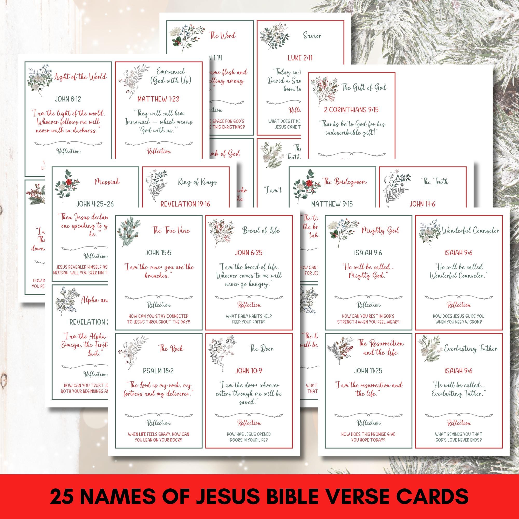 25 Days of Names of Jesus, Printable Christmas Advent Scripture Cards ...