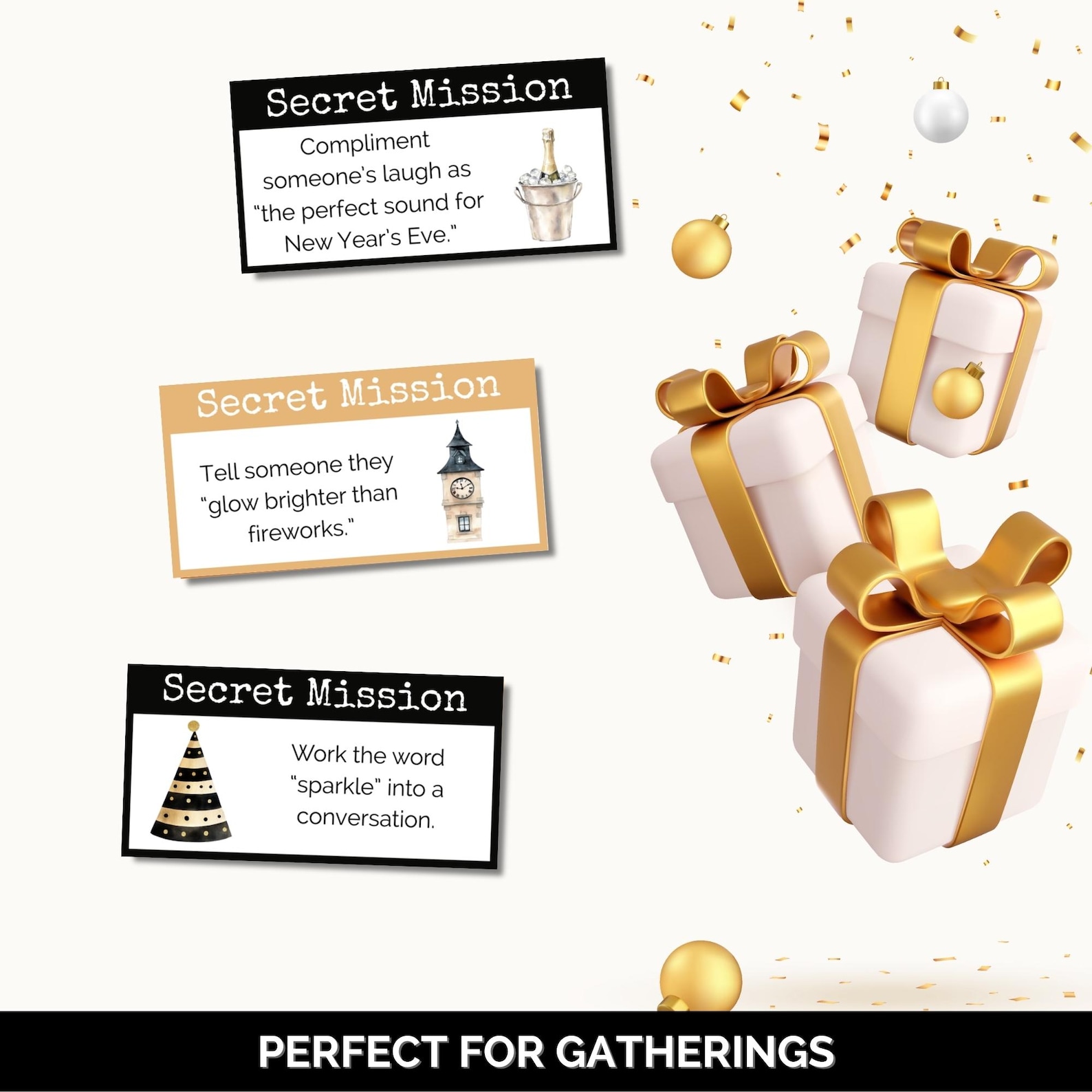 New Year Secret Mission Party Game, 60 Printable Cards + Blank Template ...