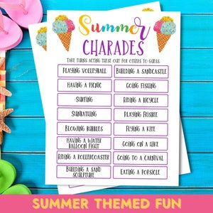 Summer Charades Game, Printable Activities, Pool Party, Family Fun, End ...