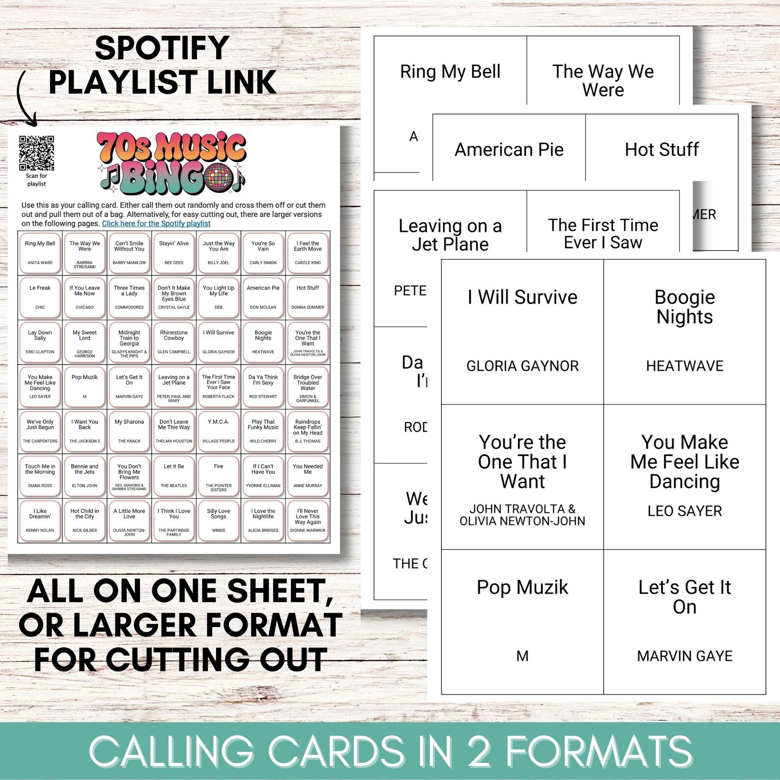 70s Music Bingo Game – 100 Printable Cards – Fun Party Activity With ...