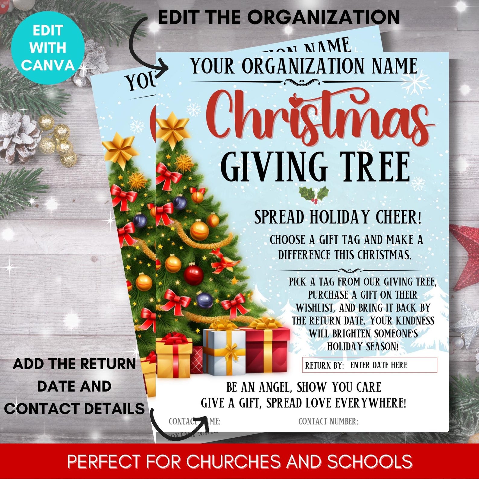 Christmas Giving Tree Gift Tag, Editable Christmas Angel Tree Flyer ...
