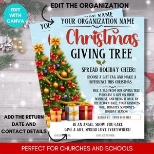 Christmas Giving Tree Gift Tag, Editable Christmas Angel Tree Flyer ...