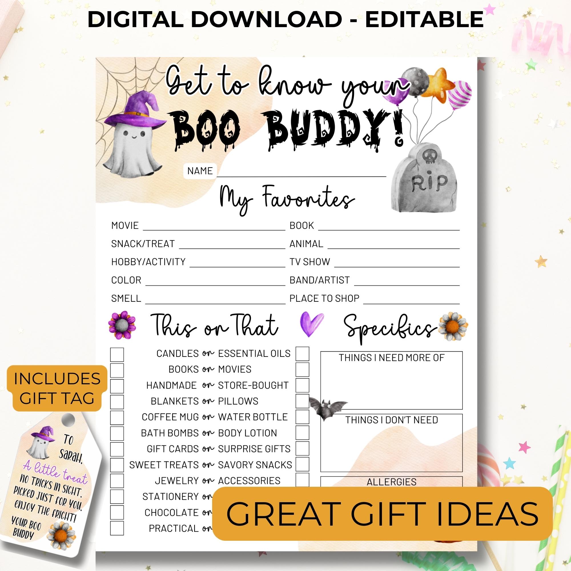 Halloween Questionnaire, Editable Boo Buddy Printable, Boo Basket Gift ...