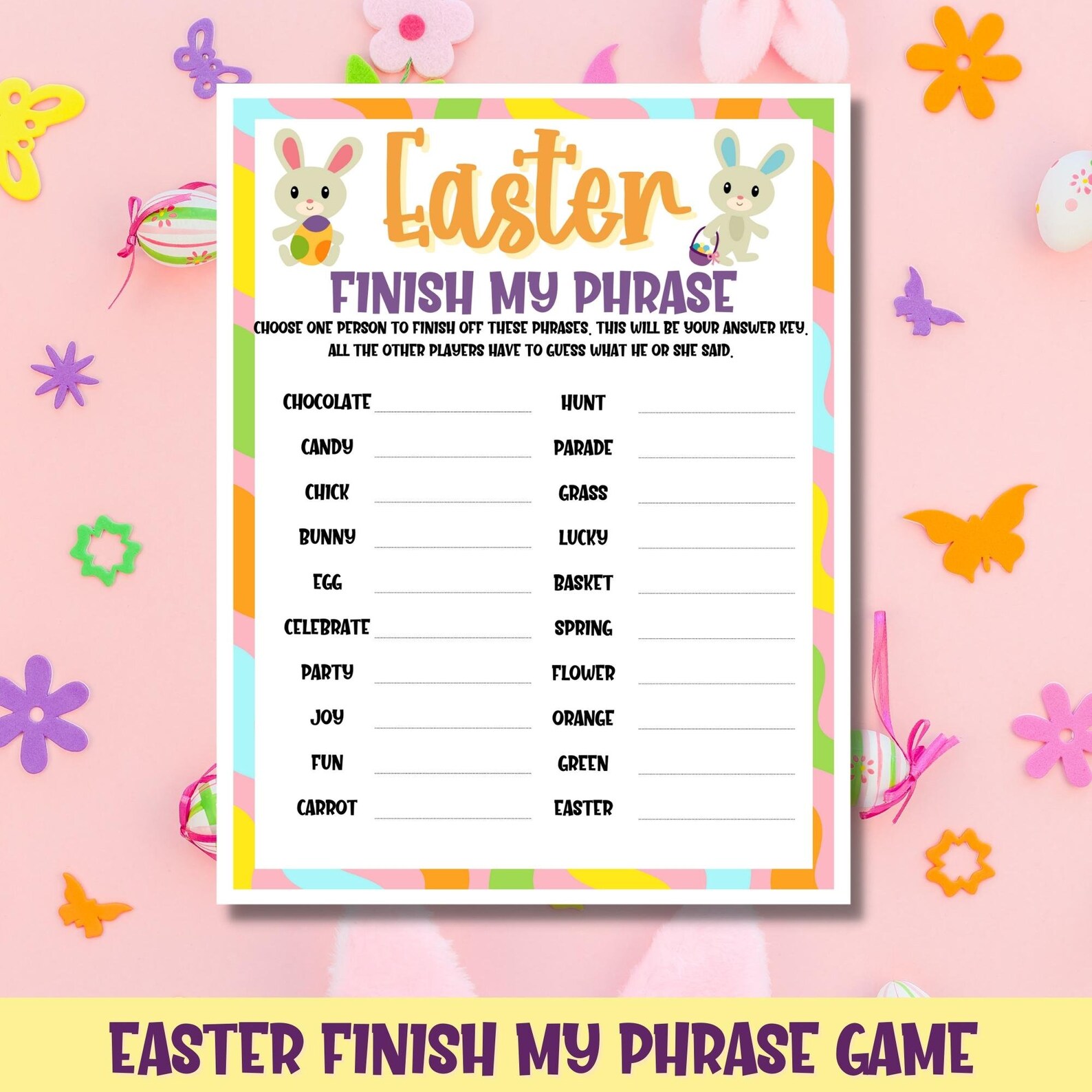 Printable Easter Finish My Phrase Game Fun for Children and - Etsy