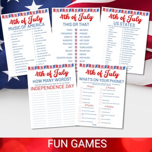4th of July Party Games Bundle, Instant Download, USA Independence Day ...