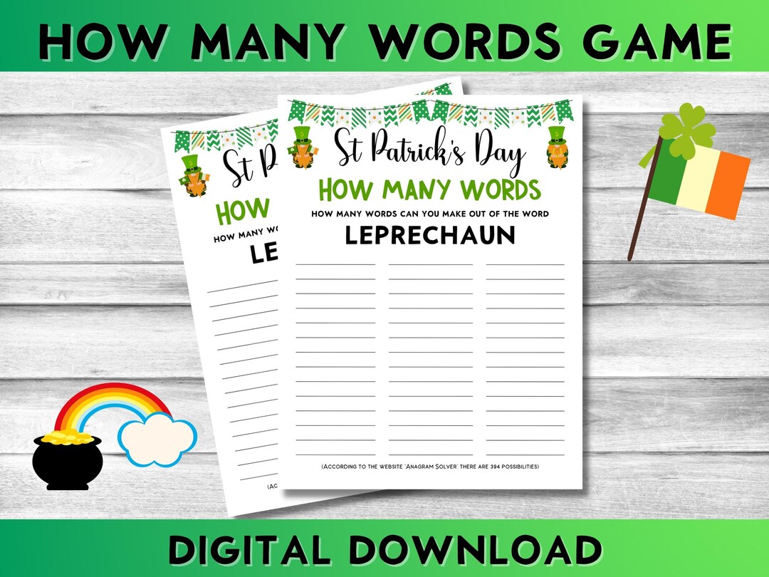 Printable St Patrick's Day How Many Words Game, St Paddy's Day Party ...