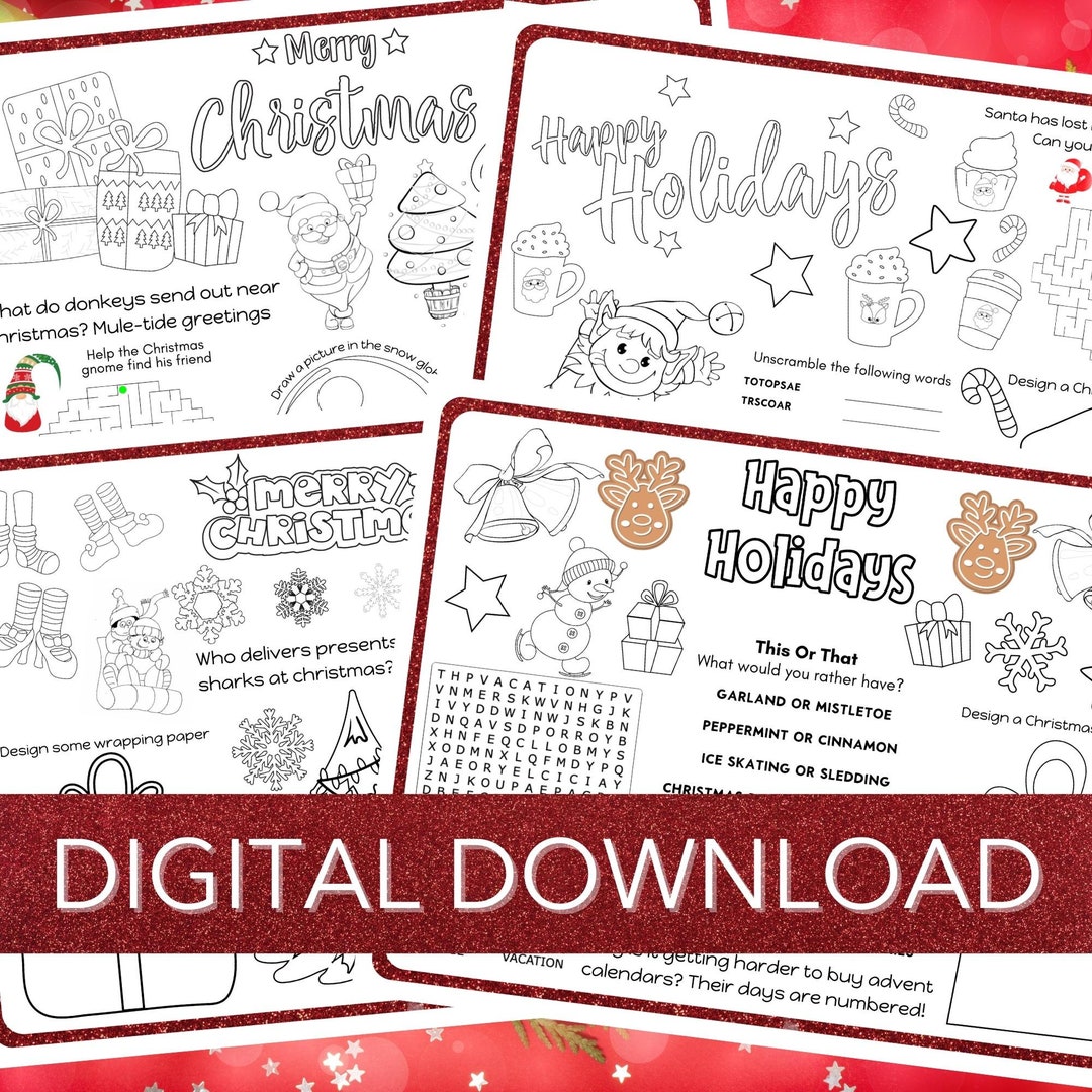 Printable Christmas Activity Sheet Placemats for Kids, Instant Download ...