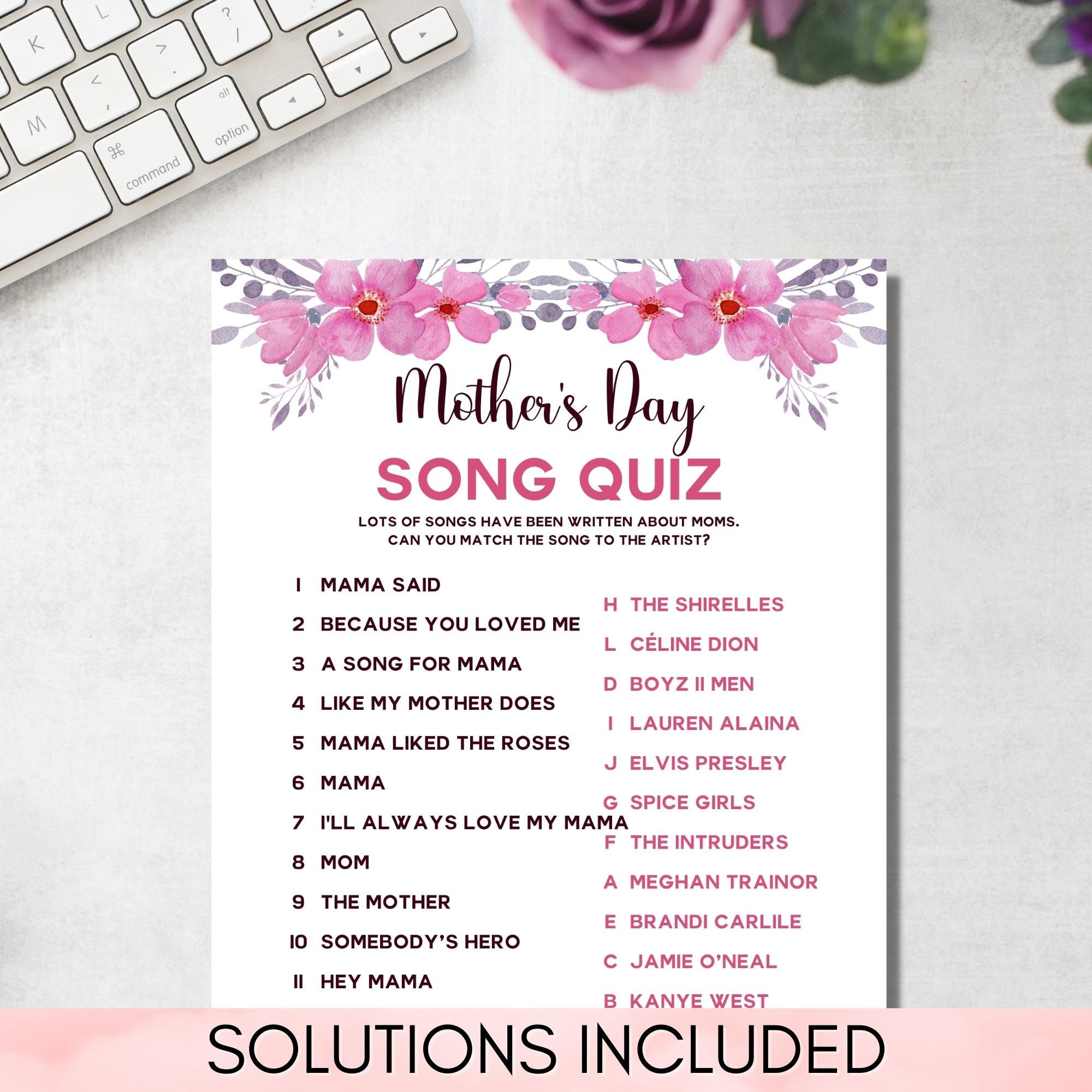 Printable Mother's Day Song Quiz Game Music About Moms - Etsy