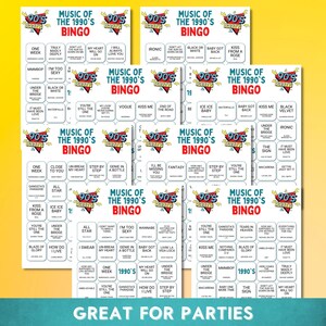 Printable Music of the 1990's Bingo Game, 100 Cards, Instant Download ...