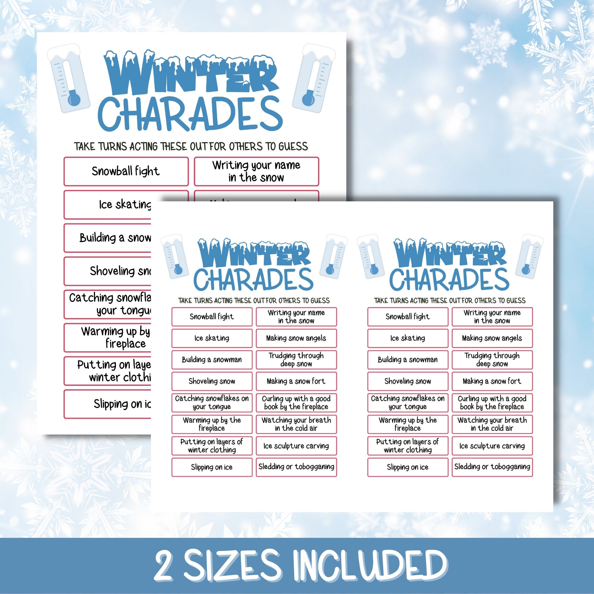 Winter Charades Game, Party, Family Activities, Classroom, Wintertime ...